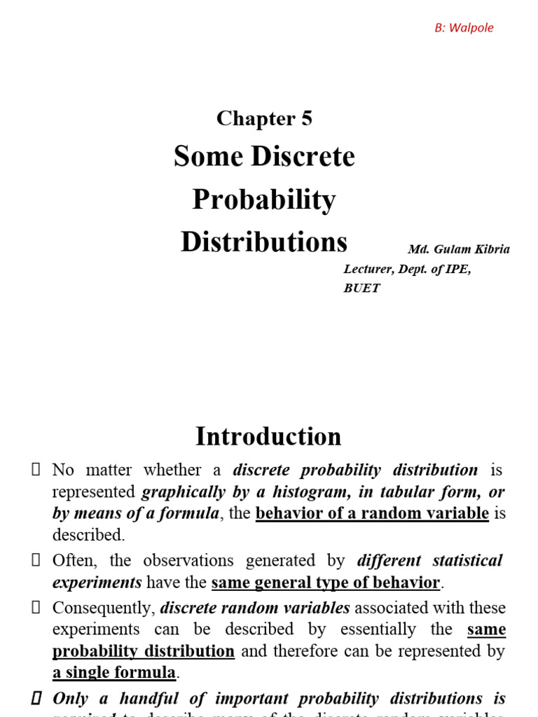 Chapter 5 Some Discrete Probability Distributions | PDF | Poisson ...