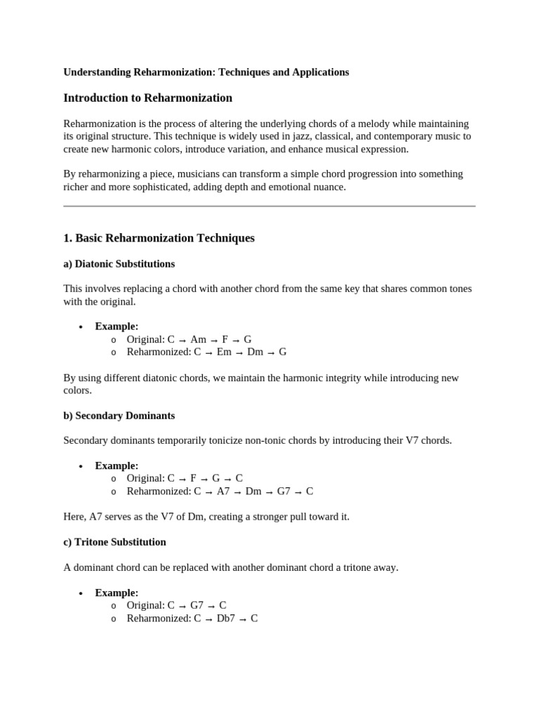 Reharmonization Introduction | PDF | Chord (Music) | Harmony