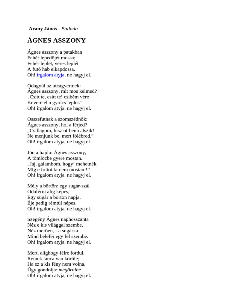 Arany János - Ágnes Asszony | PDF