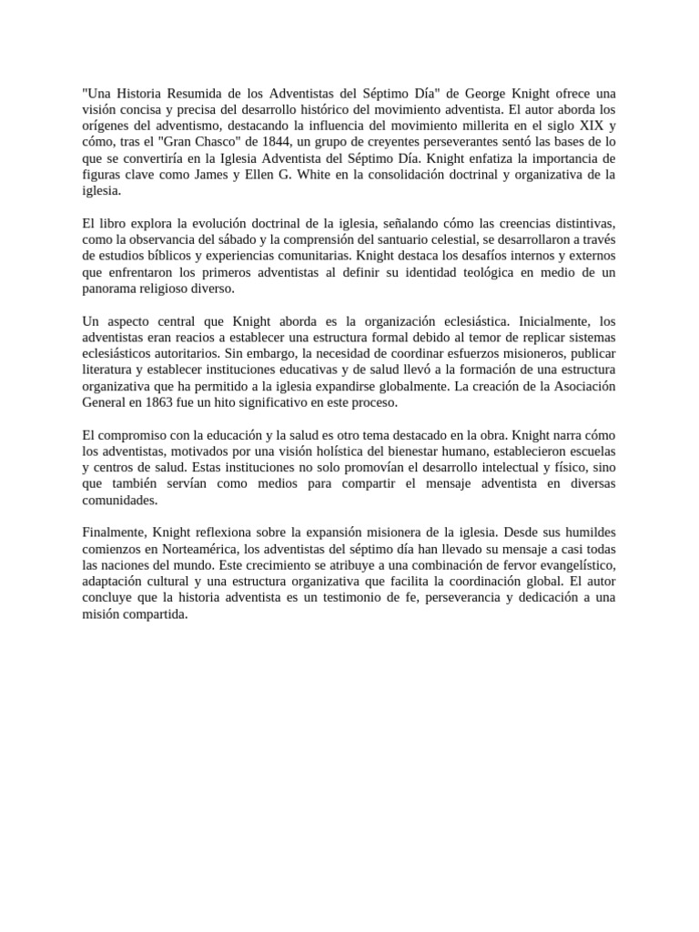 Historia de los Adventistas del Séptimo Día | PDF
