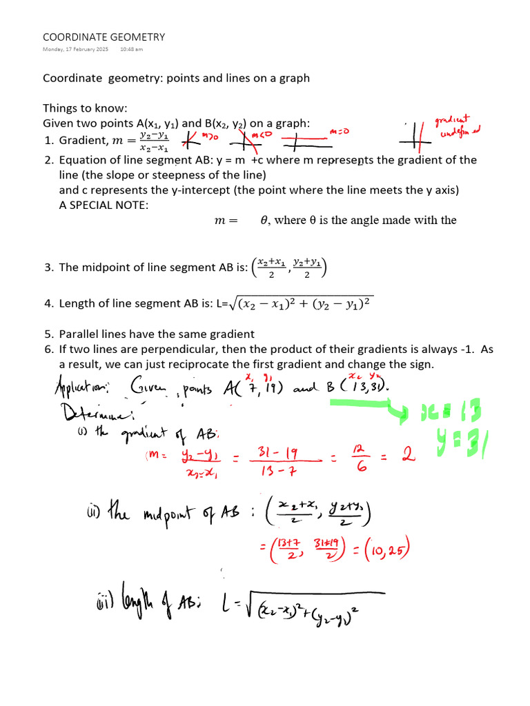 Coordinate Geometry Summary | PDF
