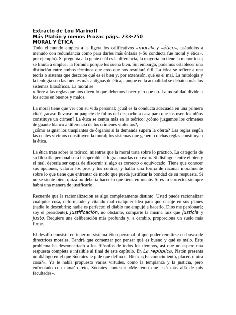 Ética Marinoff | PDF | Moralidad | Platón