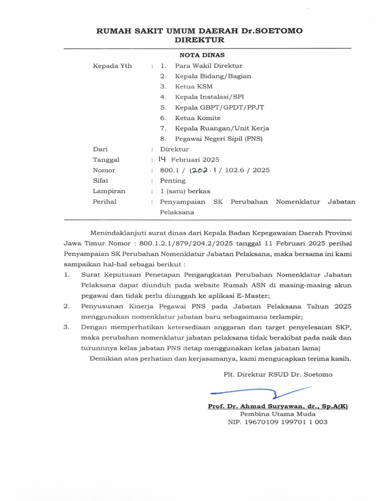 Penyampaian SK Perubahan Nomenklatur Jabatan Pelaksana | PDF