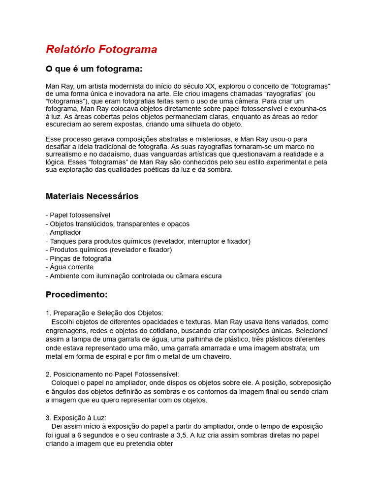 Relatório Fotograma | PDF | Arte abstrata