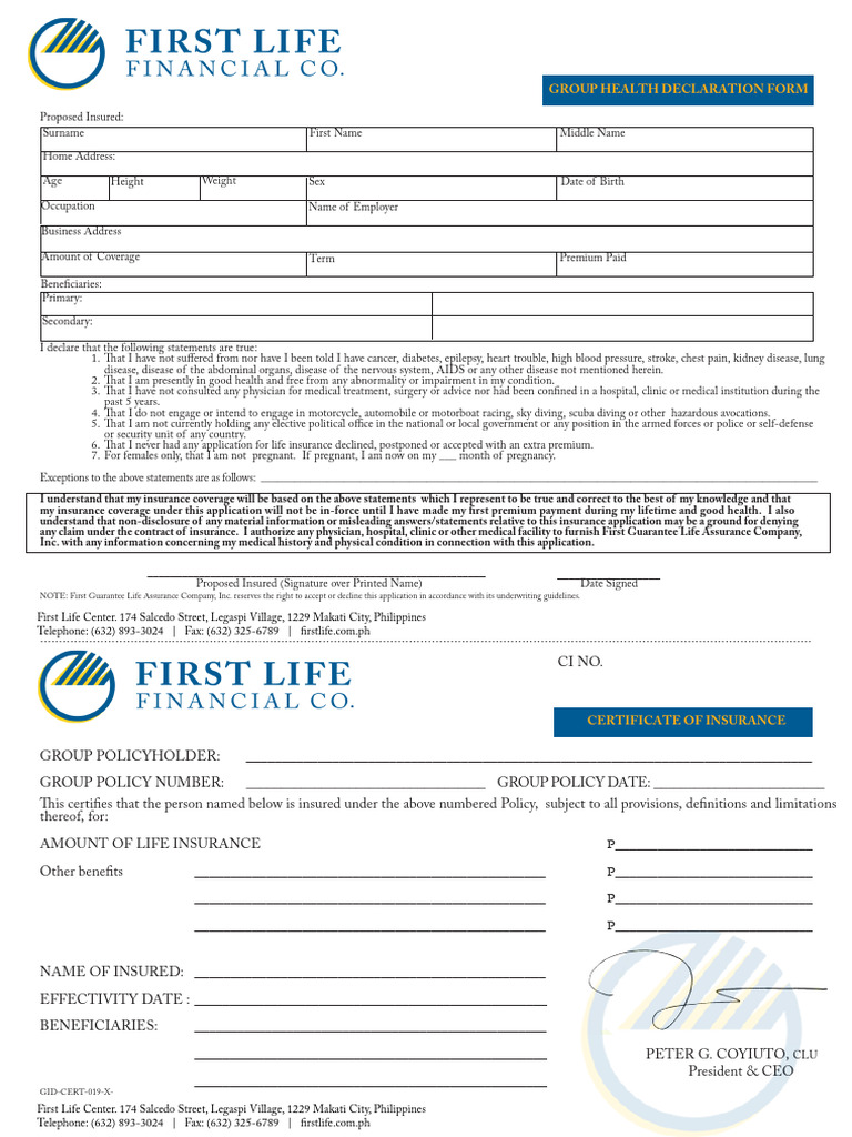 First Life Group Health Dec Form (New Logo) - 2025 | PDF | Life ...