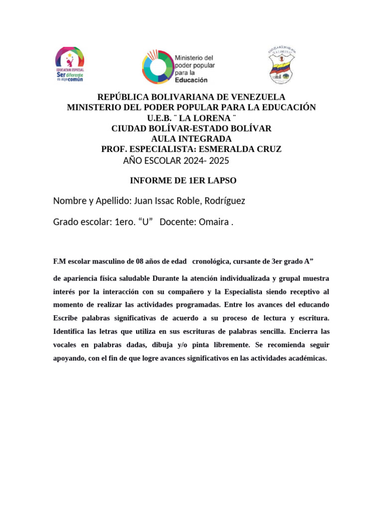 Informes de Progreso Escolar | PDF | Salón de clases | Comunicación humana