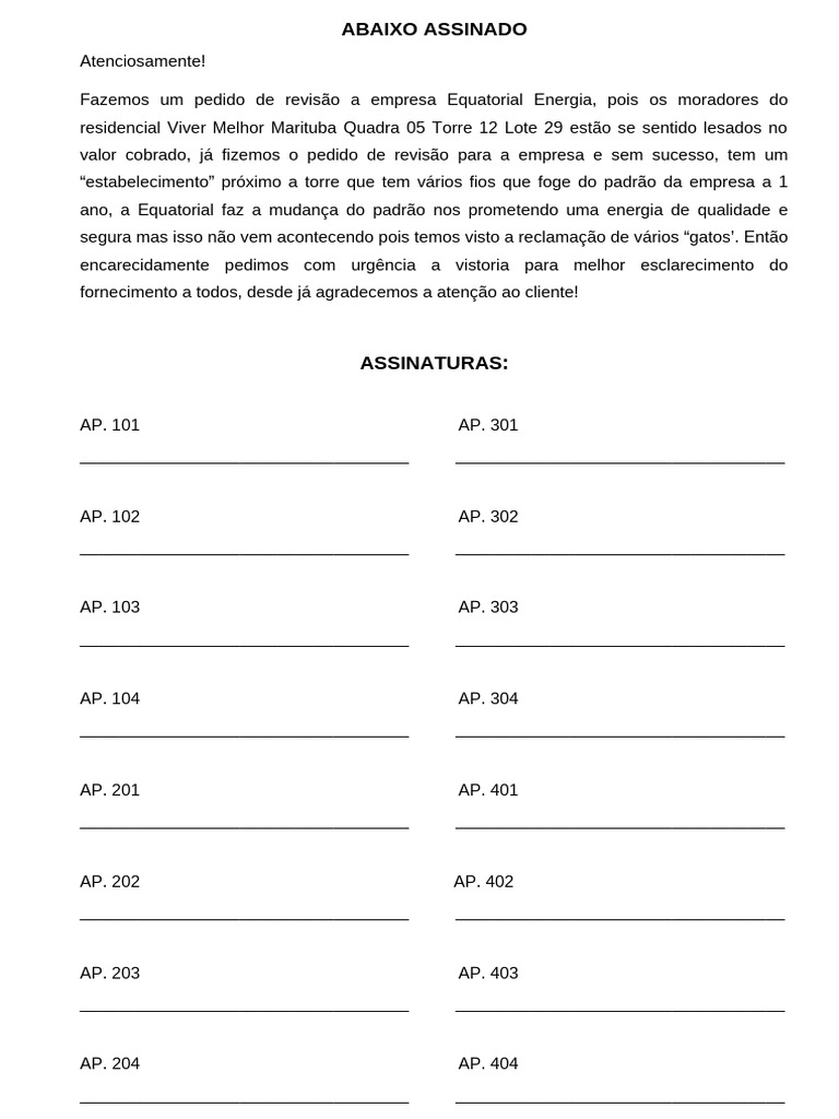 Abaixo Assinado Equatorial | PDF