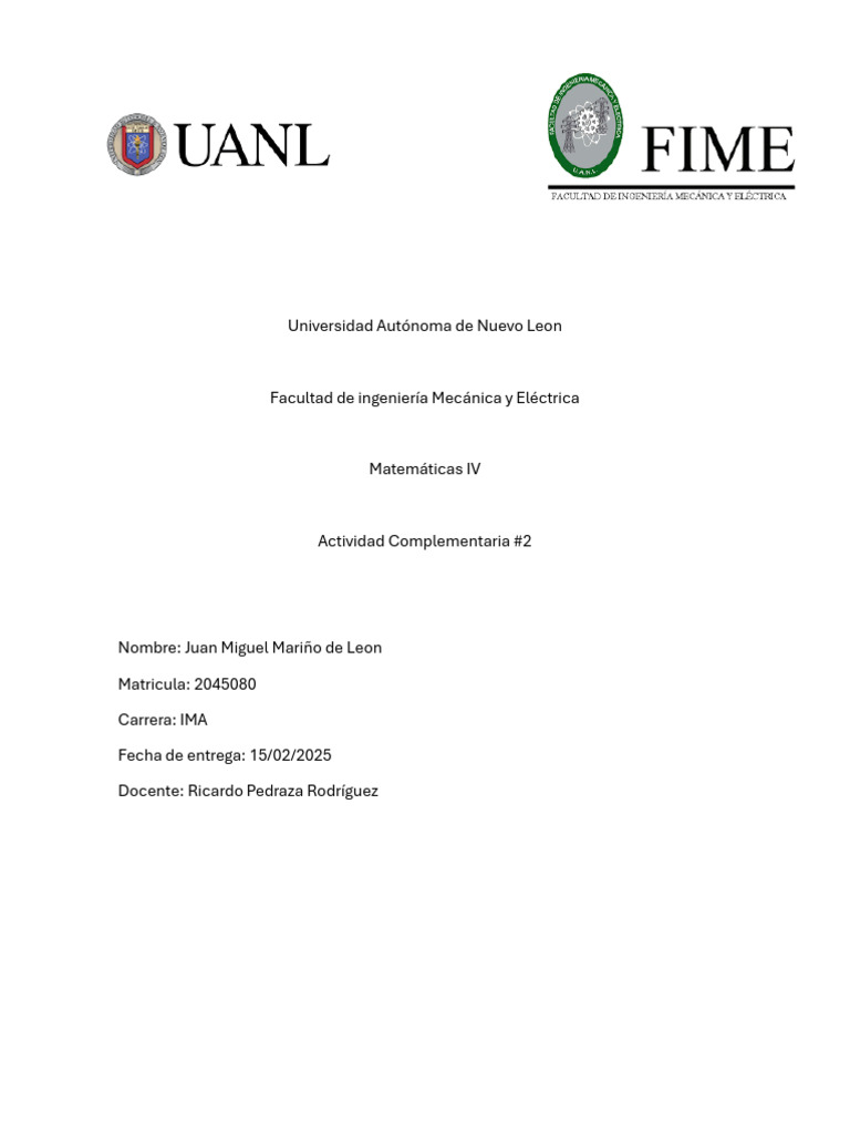 Matemáticas IV: Actividad Complementaria 2 | PDF