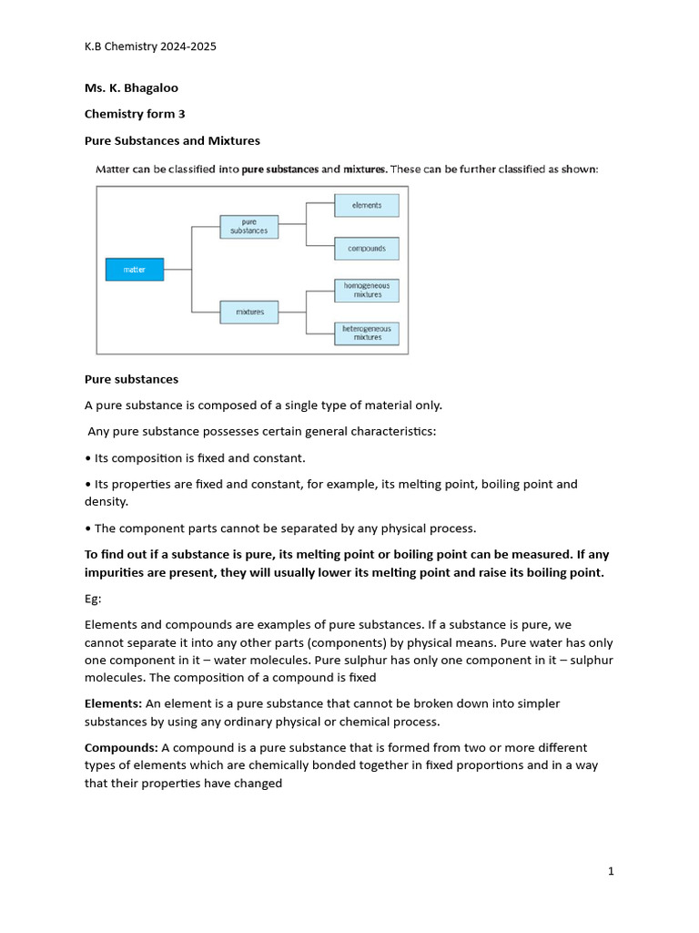 Pure Substances vs. Mixtures in Chemistry | PDF | Mixture | Chemical ...
