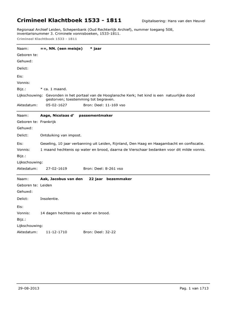 Crimineel Klachtboek 1533 - 1811 | PDF