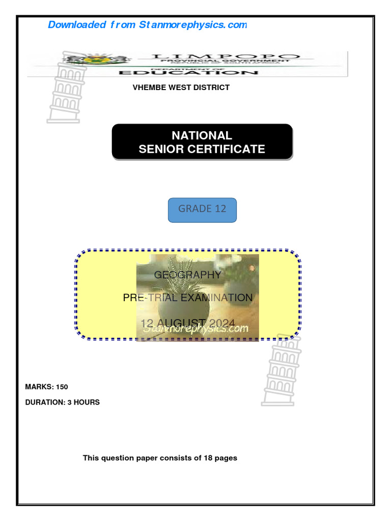 LP Geography Grade 12 Pre Trial 2024 QP and Memo | PDF | Drainage Basin ...