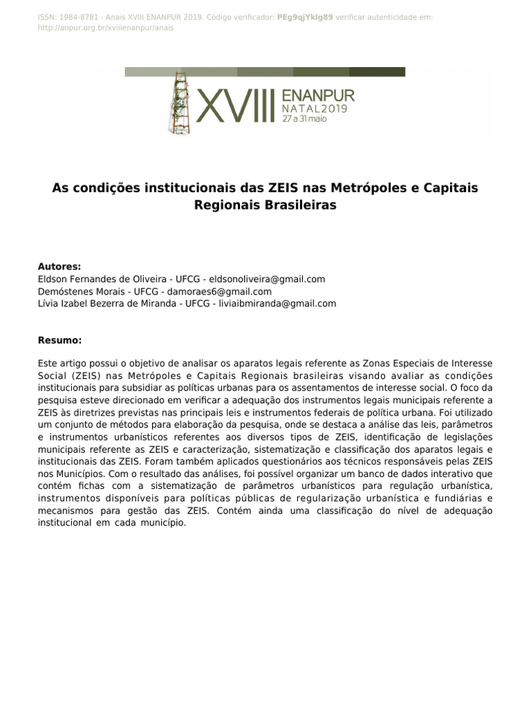 Condições Institucionais das ZEIS Brasileiras | PDF | Favela