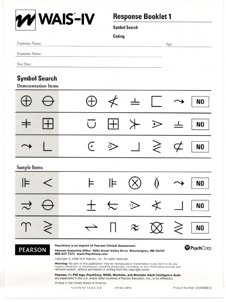WAIS-IV - Response Booklet 1 | PDF