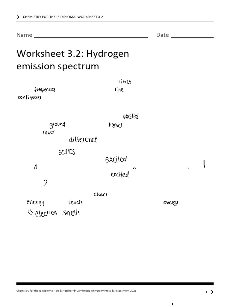 Hydrogen Emission Spectrum Worksheet | PDF