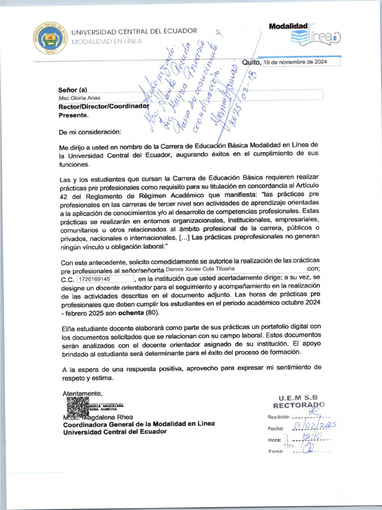 Aceptación de Práctica Preprofesioales Dennis Cola | PDF