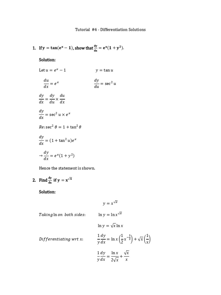Tutorial#4 Solutions | PDF | Tangent | Equations
