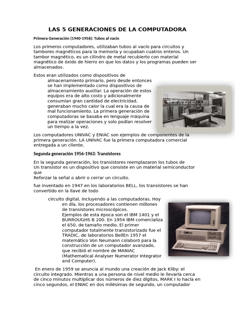 Evolución de las Generaciones de Computadoras | PDF | Microprocesador ...