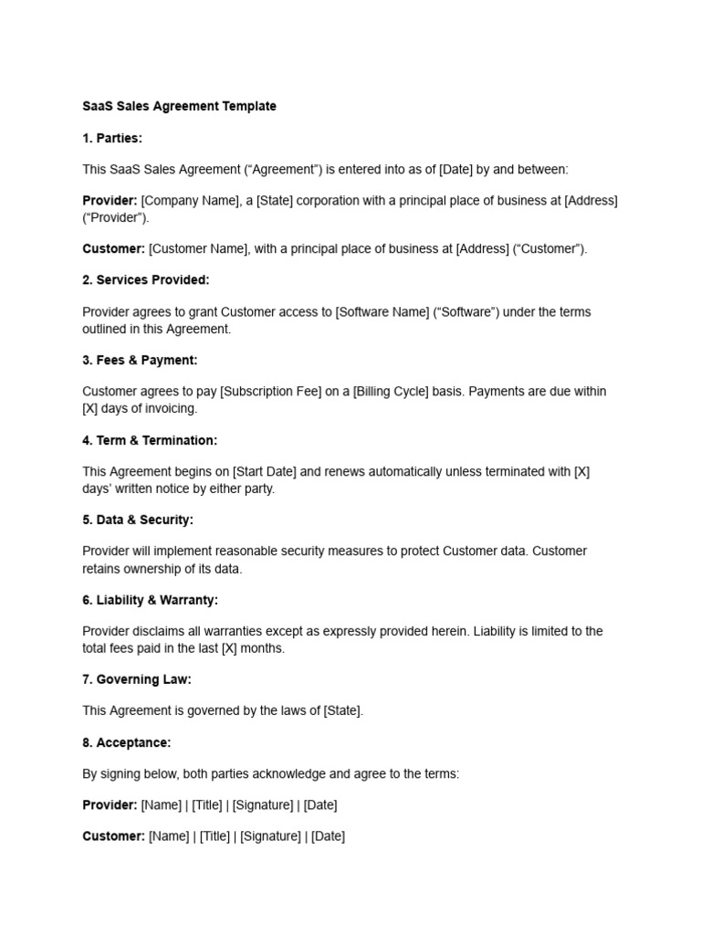 SaaS Sales Agreement Template | PDF
