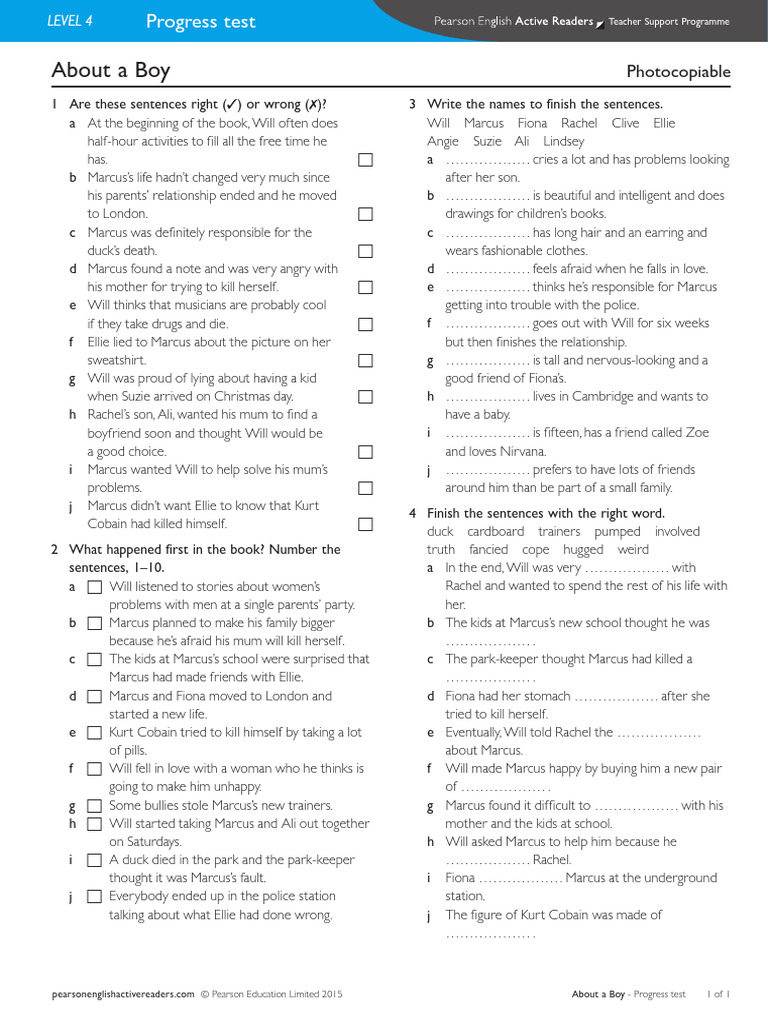 About A Boy Progress Test | PDF