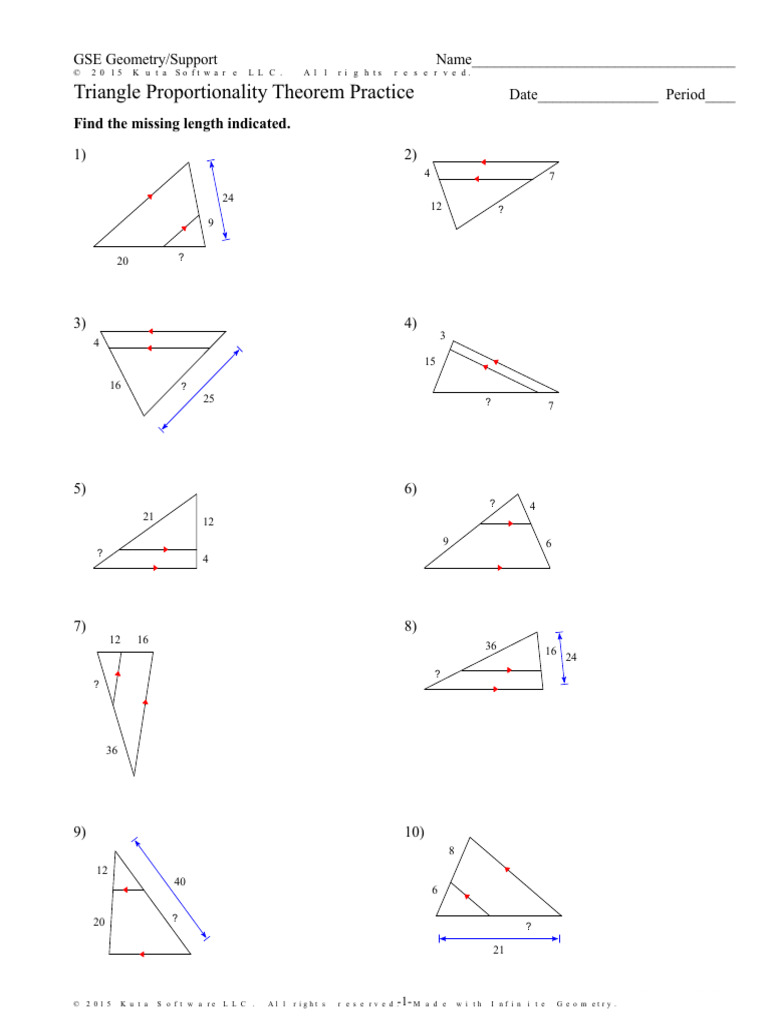 Triangle Proportionality Theorem Practice | PDF | Elementary Geometry | Geometry