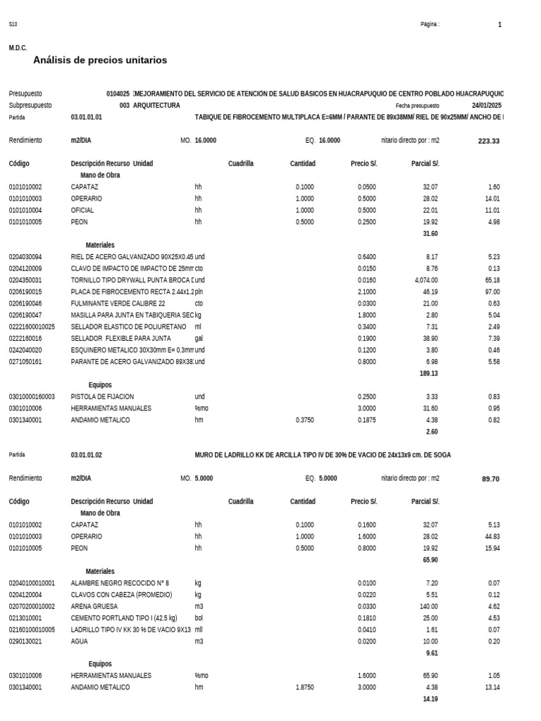 analisissubpresupuestovarios arqui | PDF | Construyendo tecnología | Materiales