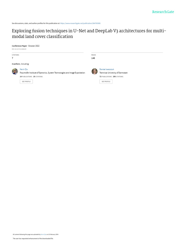Exploring fusion techniques in U-Net and DeepLab V3 architectures for multi-modal land cover ...