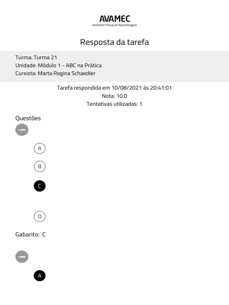 Resposta-Questionario-15. Quizz Módulo 1 - ABC Na Prática | PDF