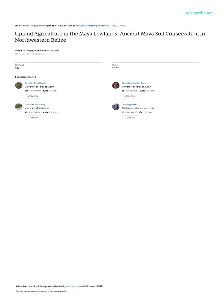 Upland Agriculture in The Maya Lowlands Ancient Maya Soil Conservation ...