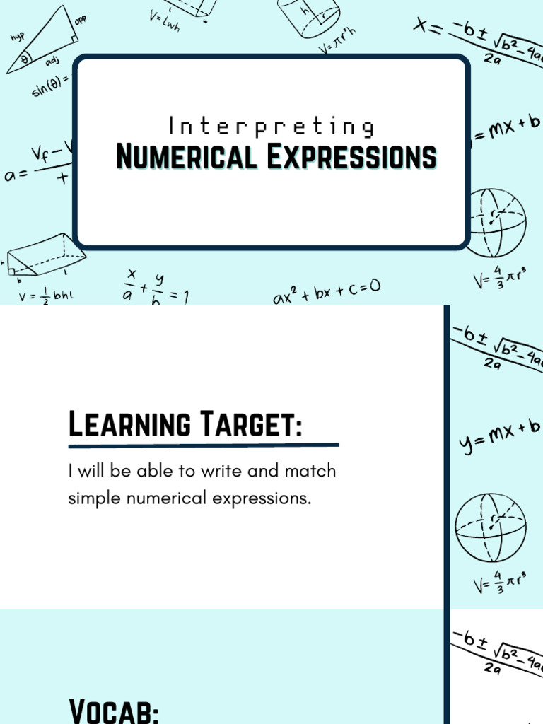 Interpreting Numerical Expressions Math Presentation in Light Blue Math ...