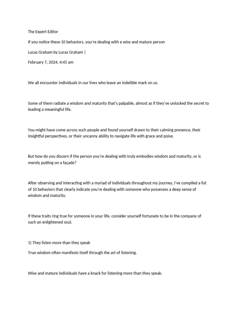 Traits of Wisdom and Maturity | PDF | Empathy | Wisdom