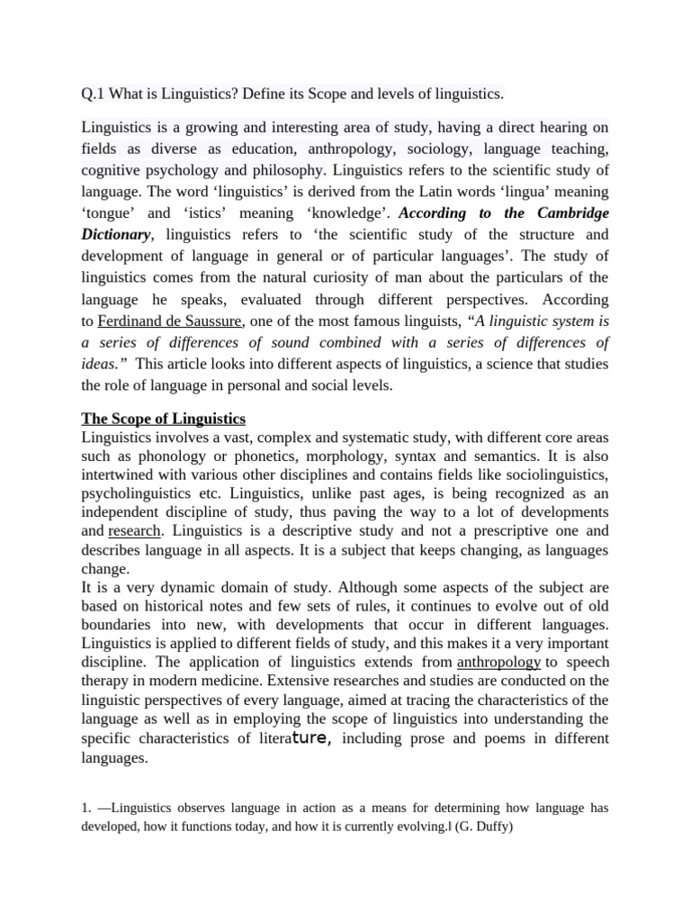 Definition of Linguistics and Scope | PDF | Linguistics | Word