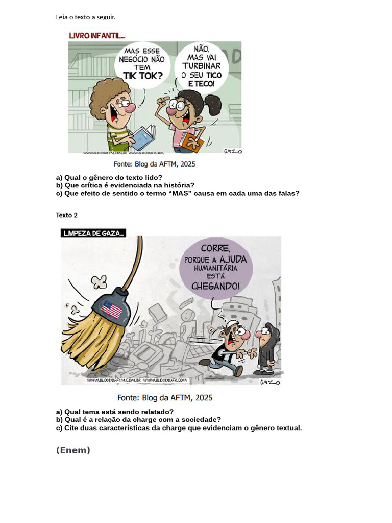 Atividades Cartum e Tirinha | PDF