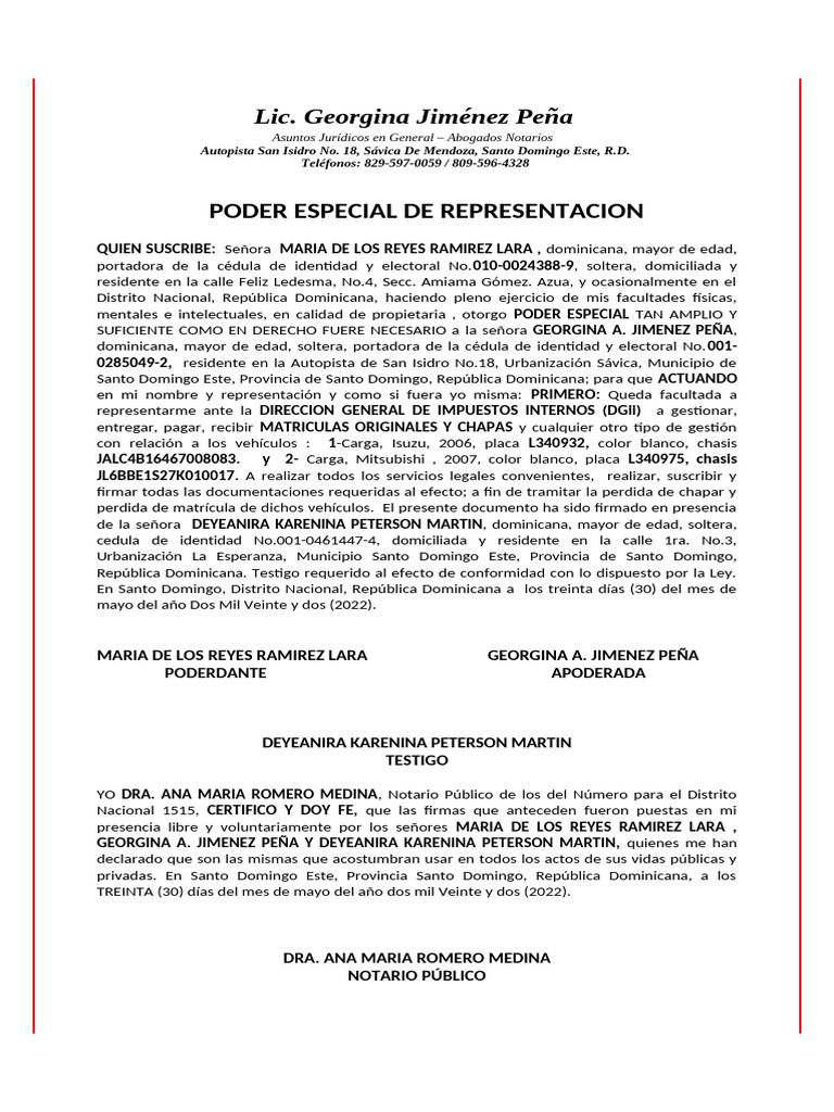 Poder de Representacion para Retiro de Matricula y Placa en La Dgii | PDF | República Dominicana ...