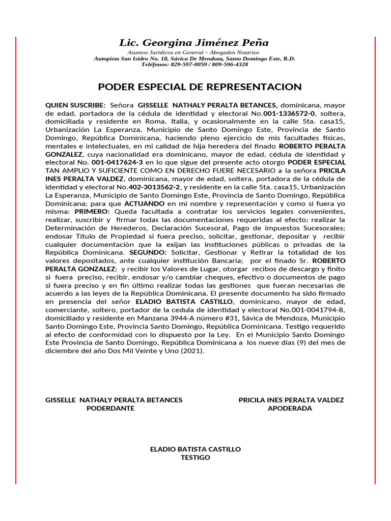 Poder de Representacion Determinacion de Herederos | PDF | República Dominicana