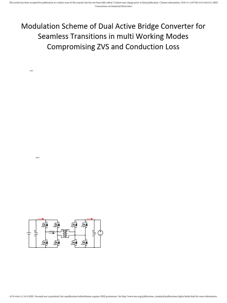 Modulation Scheme of Dual Active Bridge Converter for Seamless Transitions | PDF | Power ...
