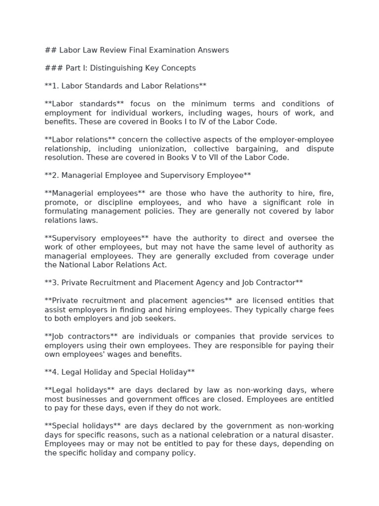 Labor Law Review Final Examination Answers | PDF | Employment | Labour Law