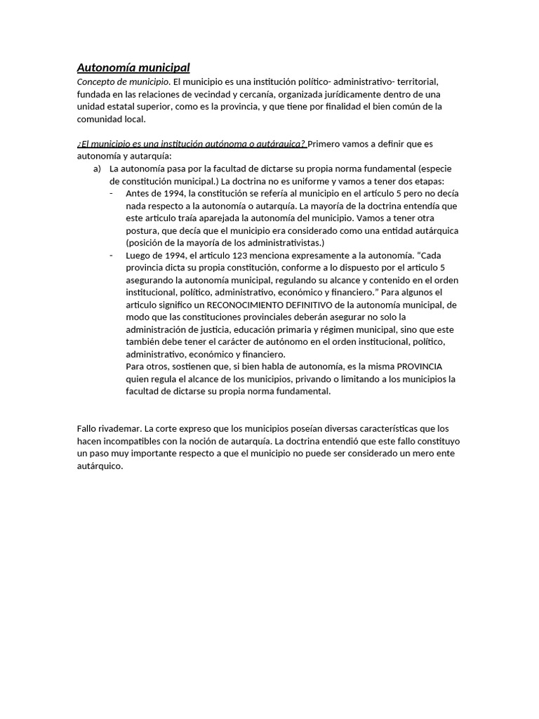 Autonomía Municipal: Conceptos Clave | PDF