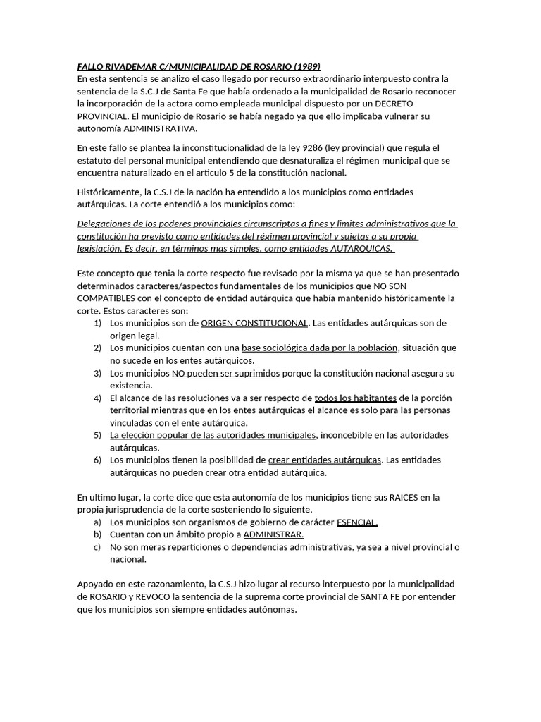 Fallo Rivademar | PDF | Gobierno local | Constitución