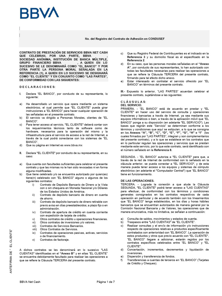 Contrato de Servicios BBVA Net Cash | PDF | Bancos | Transferencia bancaria