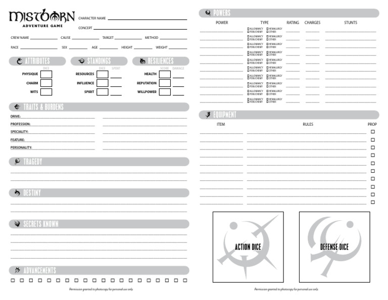 Character Creation Template for RPGs | PDF | Role Playing Games ...