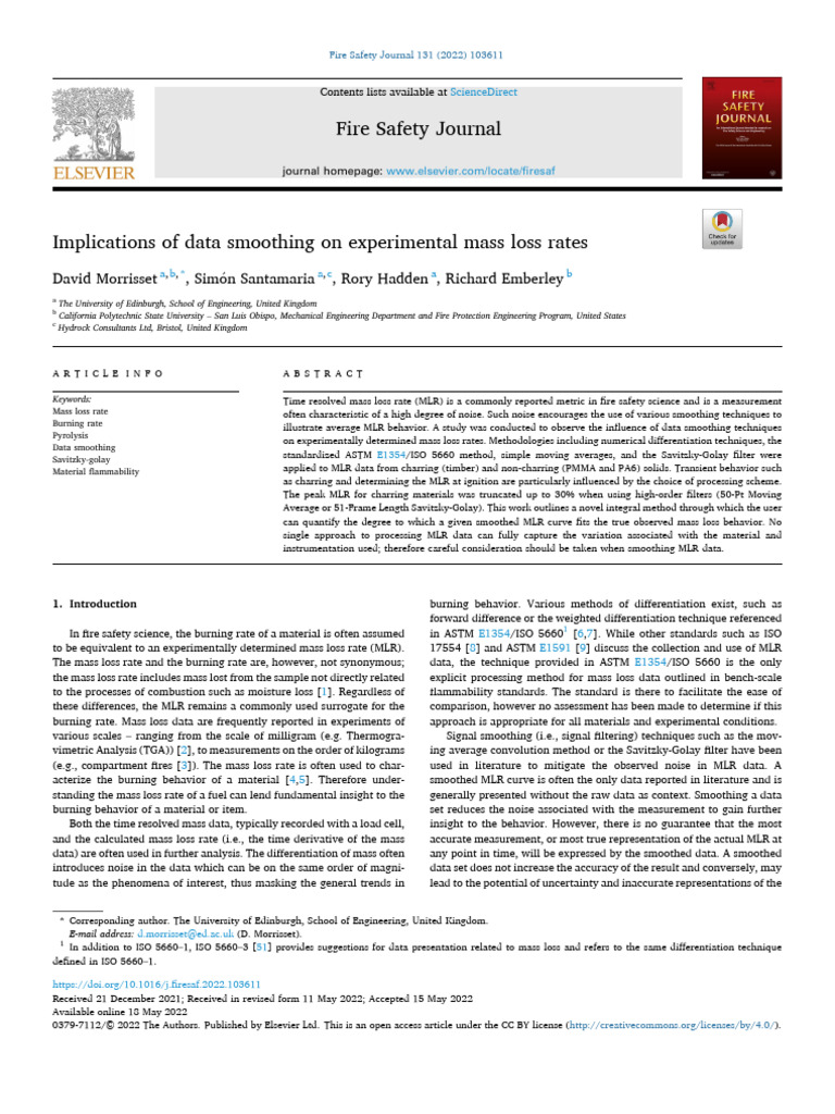 Implications of Data Smoothing On Experimental Mass Lo 2022 Fire Safety ...