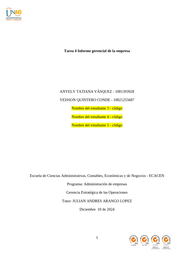 Plantilla Informe Grupal Tarea 4 GEO | PDF | Planificación de recursos empresariales | Calidad ...