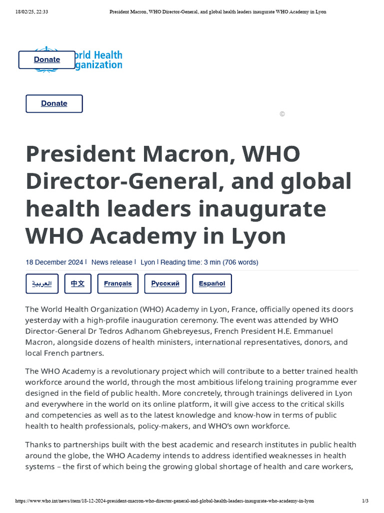 President Macron, WHO Director-General, and Global Health Leaders ...