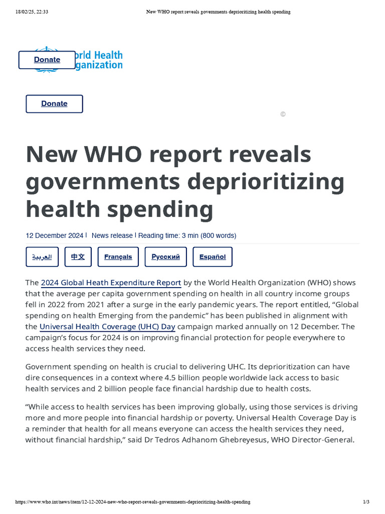 New WHO Report Reveals Governments Deprioritizing Health Spending | PDF ...