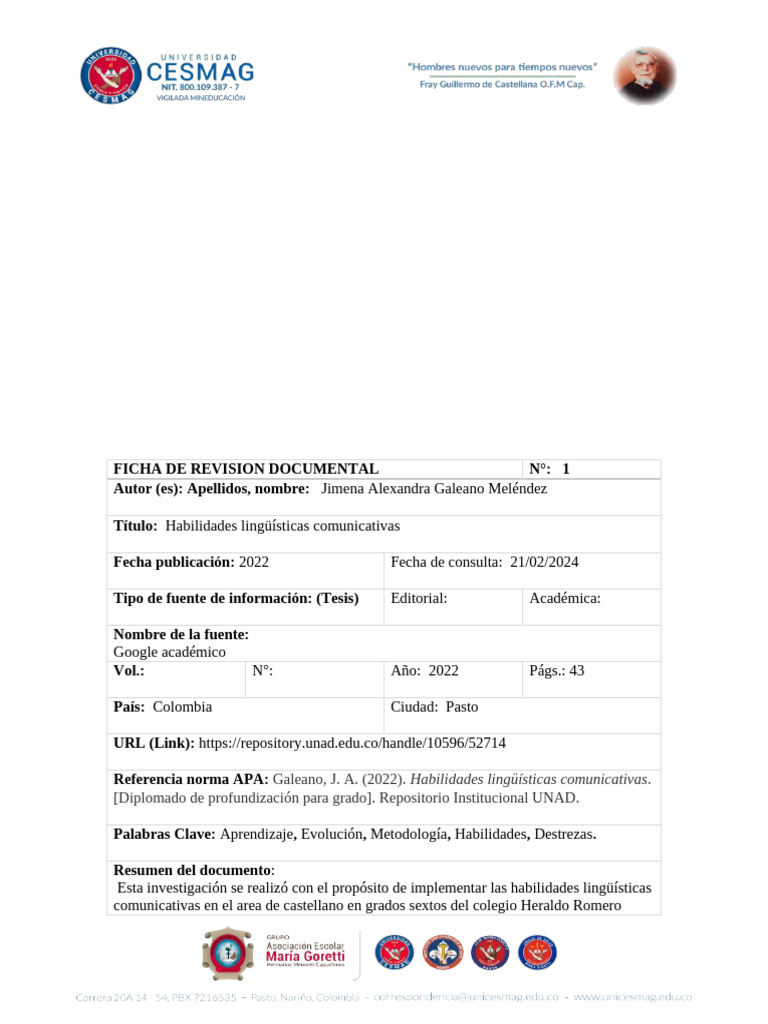 FICHA DE REVISION DOCUMENTAL (Daniel9 | PDF | Aprendizaje | Comunicación
