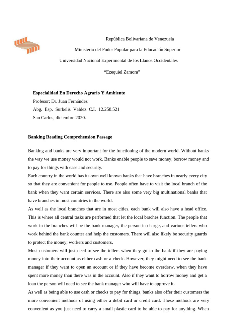 Banking Reading Comprehension Passage5 | PDF | Bancos | Business
