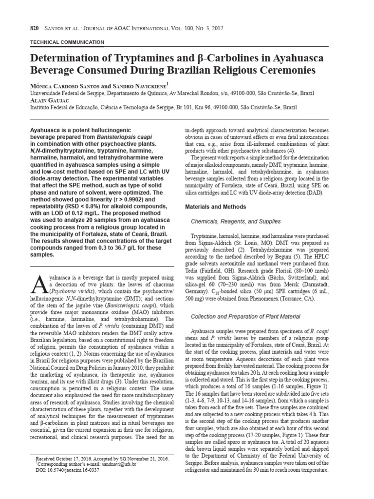 Santos 10.5740@jaoacint.16-0337 | PDF | Ayahuasca | Ethnobotany
