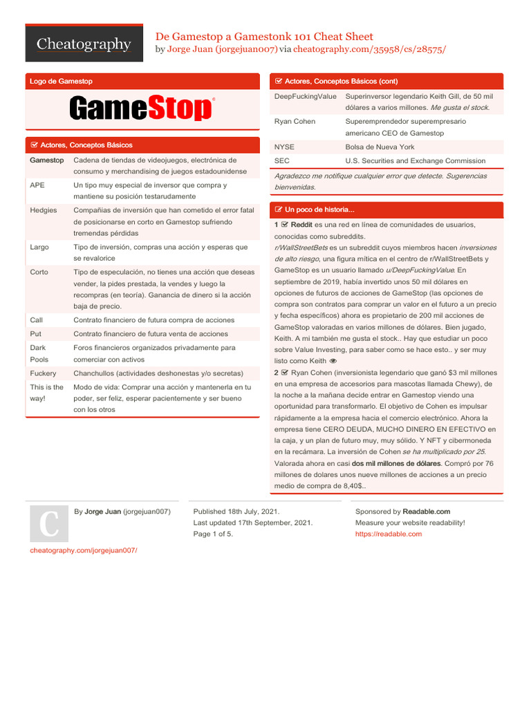 Jorgejuan007 de Gamestop A Gamestonk 101 | PDF | Compartir (Finanzas) | Opción (Finanzas)