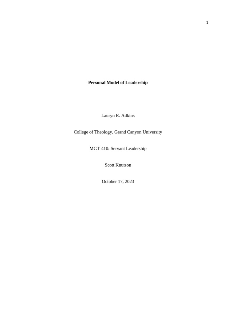 Personal Leadership Model Analysis | PDF | Leadership | Servant Leadership