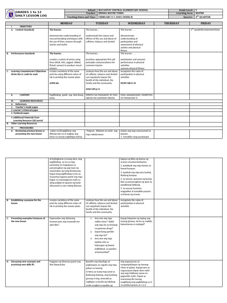 DLL_MAPEH 5_Q3_W8 (1) | PDF